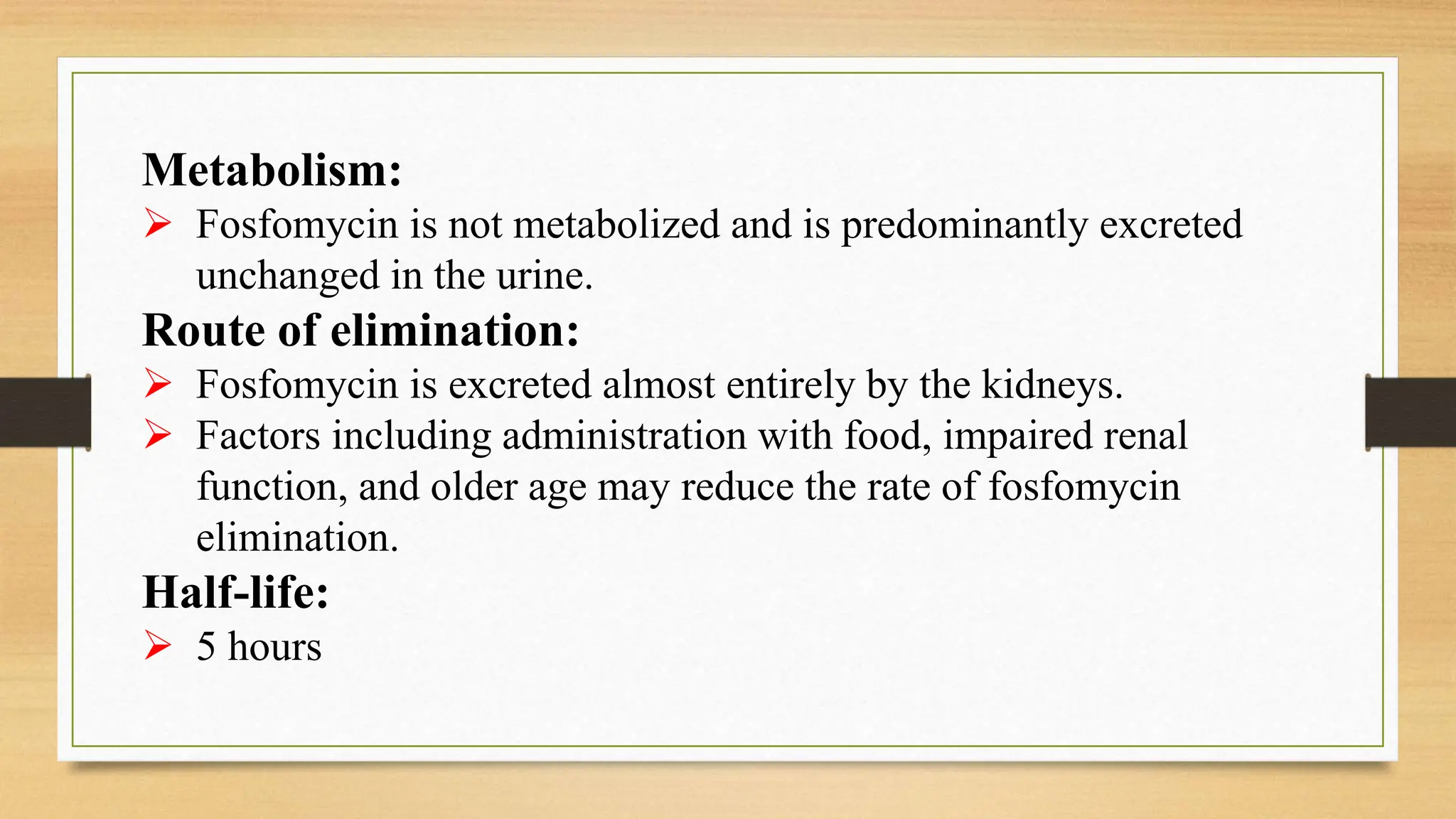 Fosfomycin pharmacokinetic, side effects, contraindications | PPTX