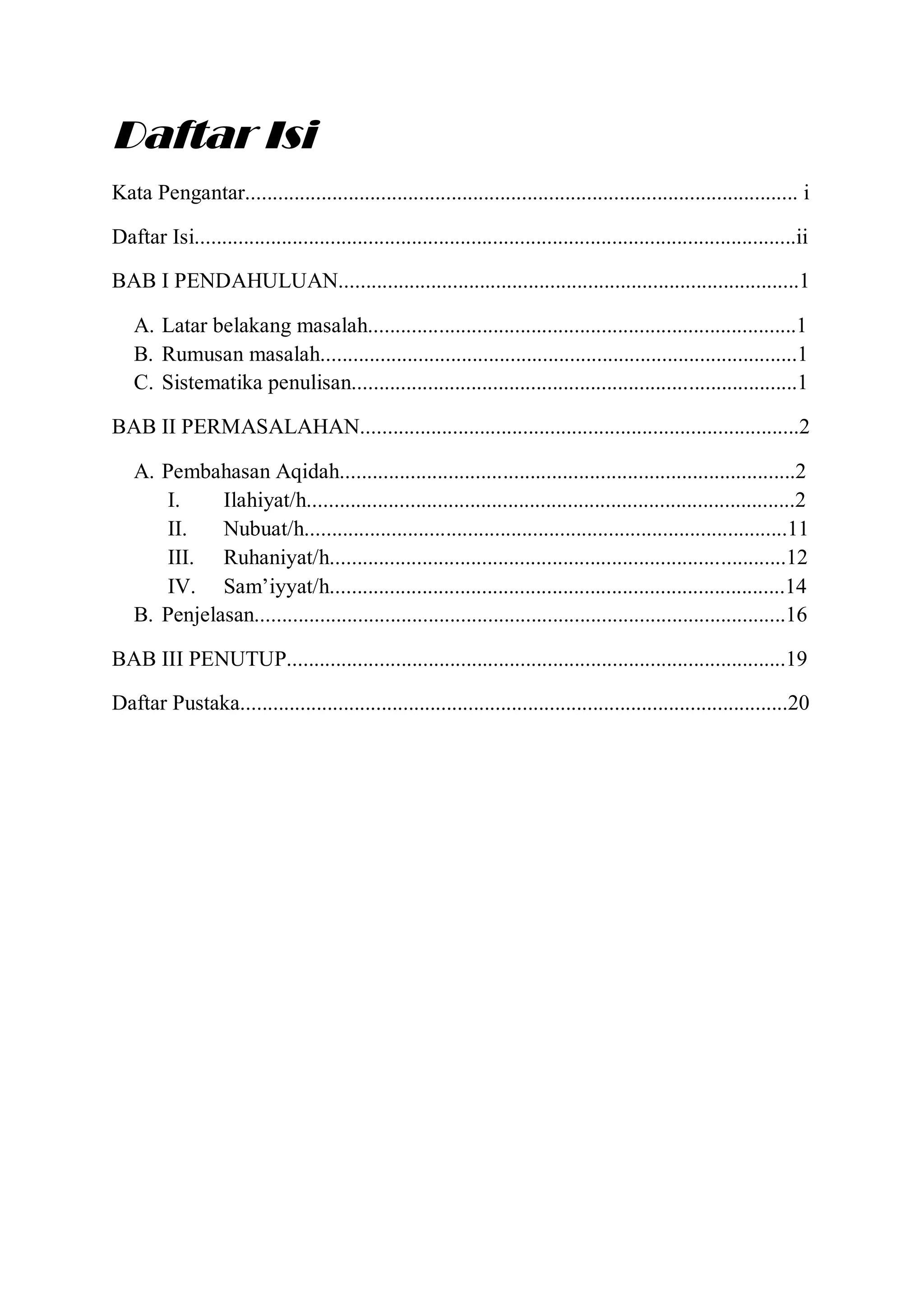 Makalah Aqidah akhlak - ruang lingkup pembahasan aqidah | DOCX