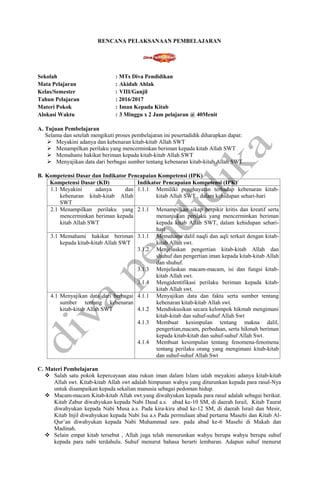 RPP Aqidah akhlak Kelas 8 | PDF