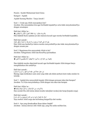 Aqidah seorang muslim tanya jawab 1 | DOC