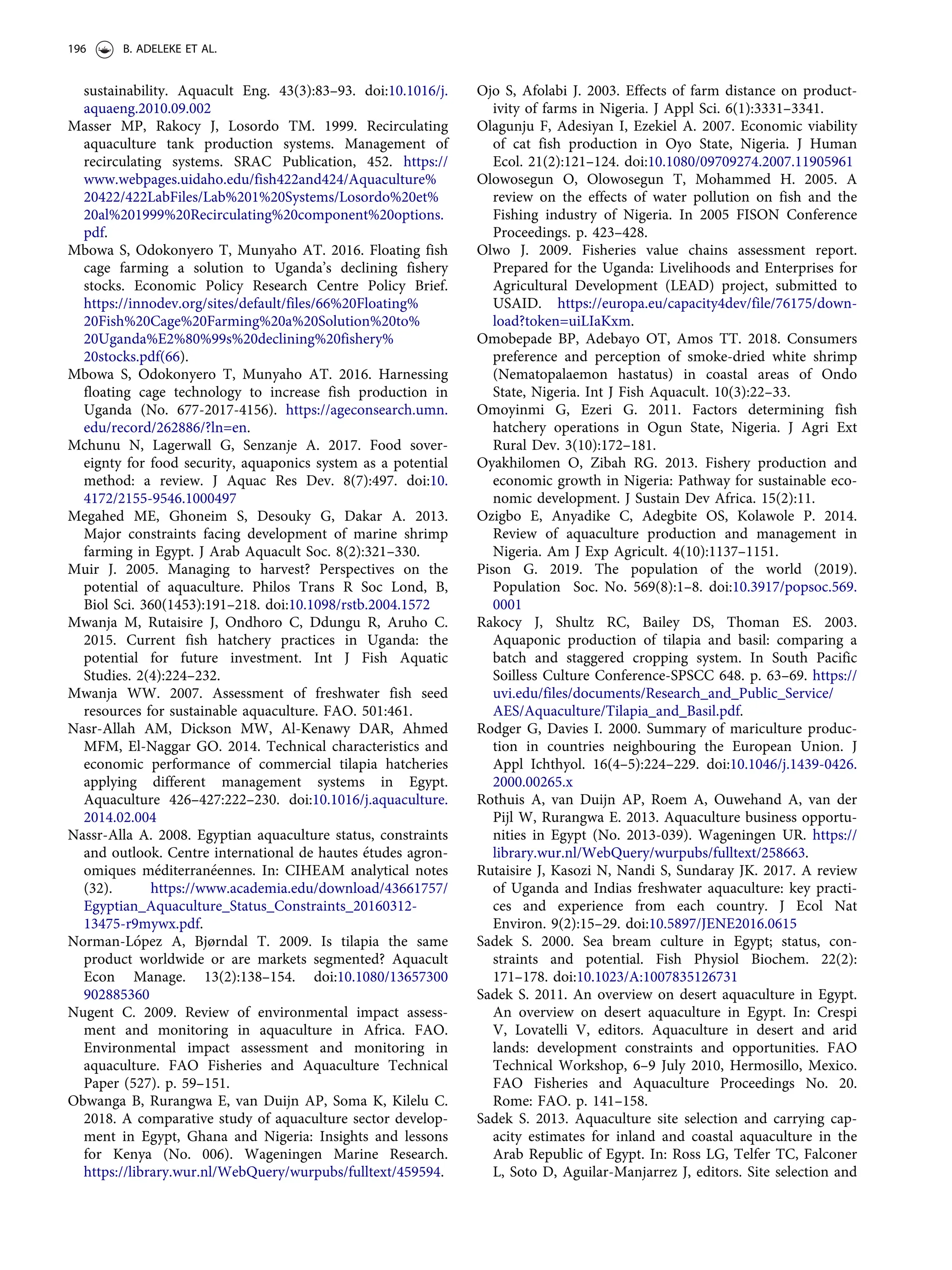 Aquaculture in Africa A Comparative Review of Egypt Nigeria and Uganda ...