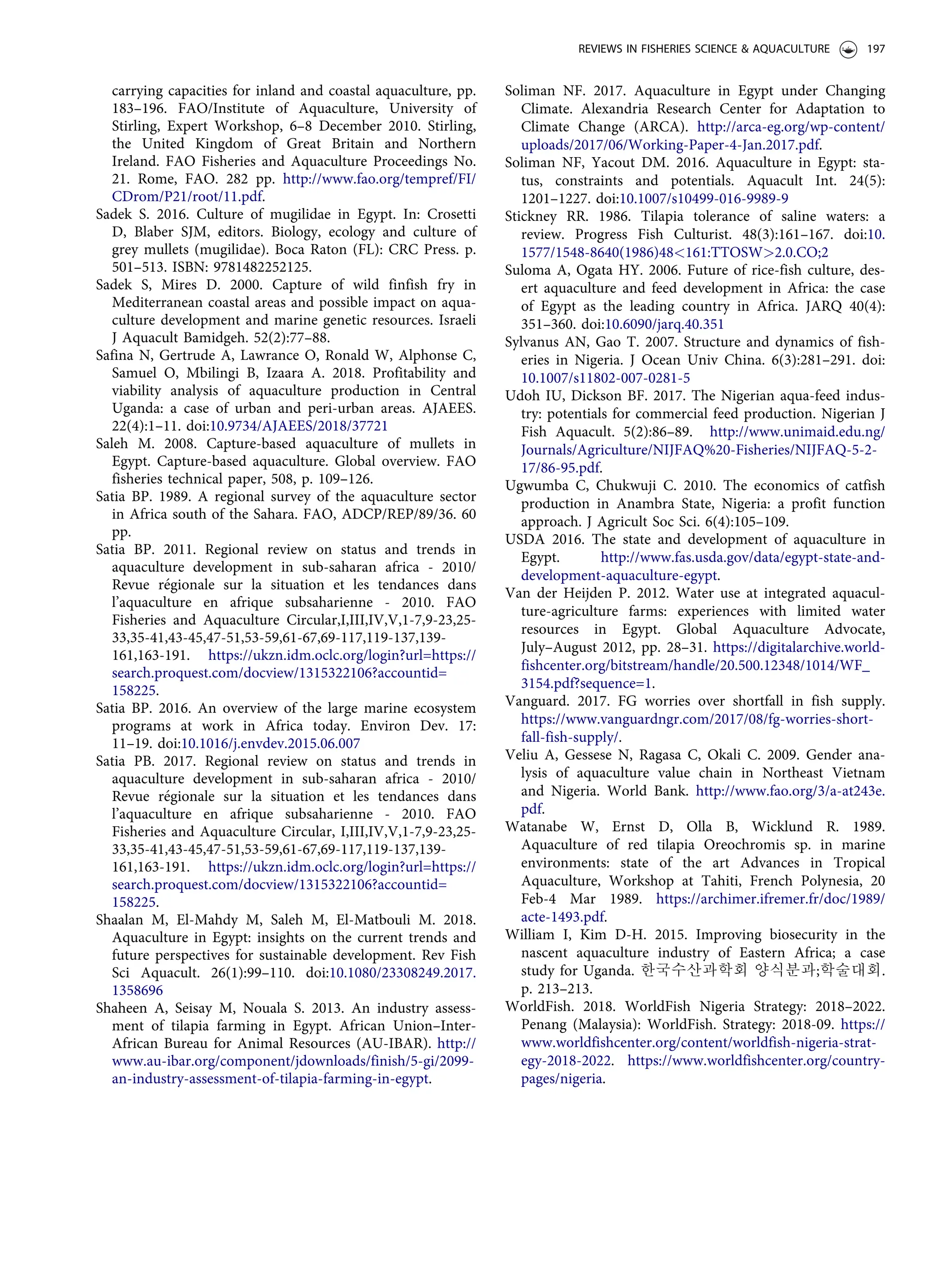 Aquaculture in Africa A Comparative Review of Egypt Nigeria and Uganda ...