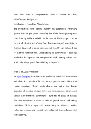 Aqua Feed Plant: A Comprehensive Guide to Modern Fish Feed ...