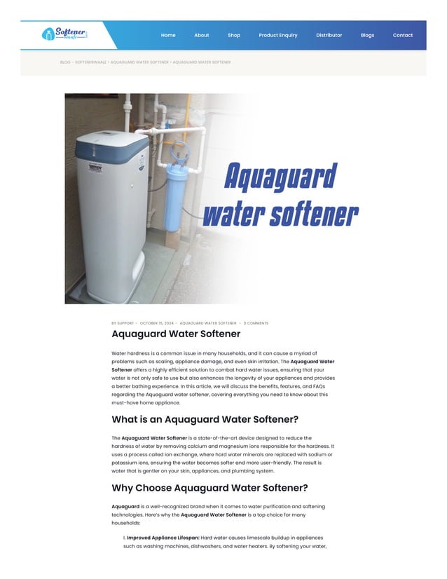 Aquaguard Water Softener | Softenerwaale | PDF