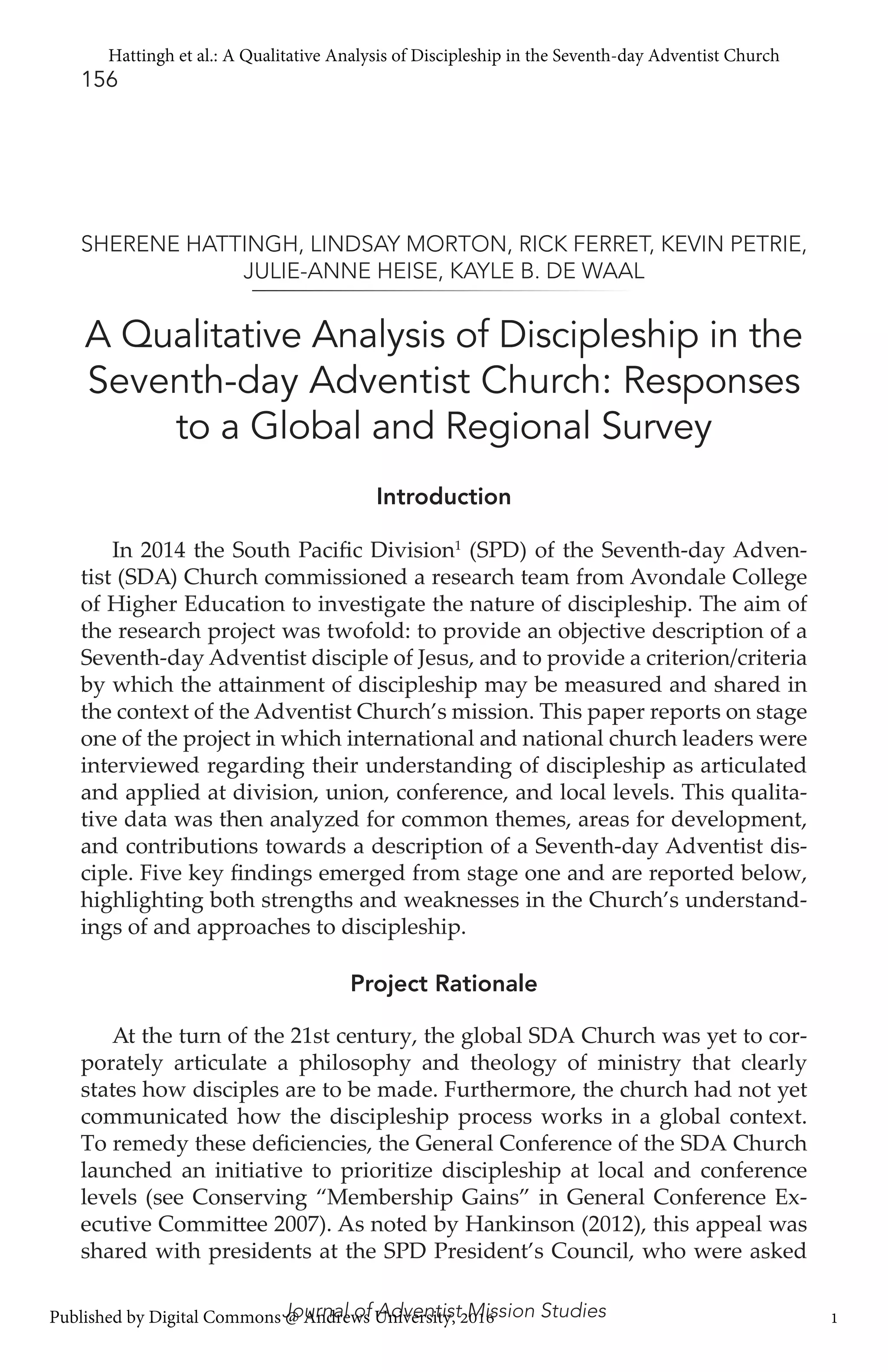 A qualitative analysis of discipleship in the seventh day adventist ...