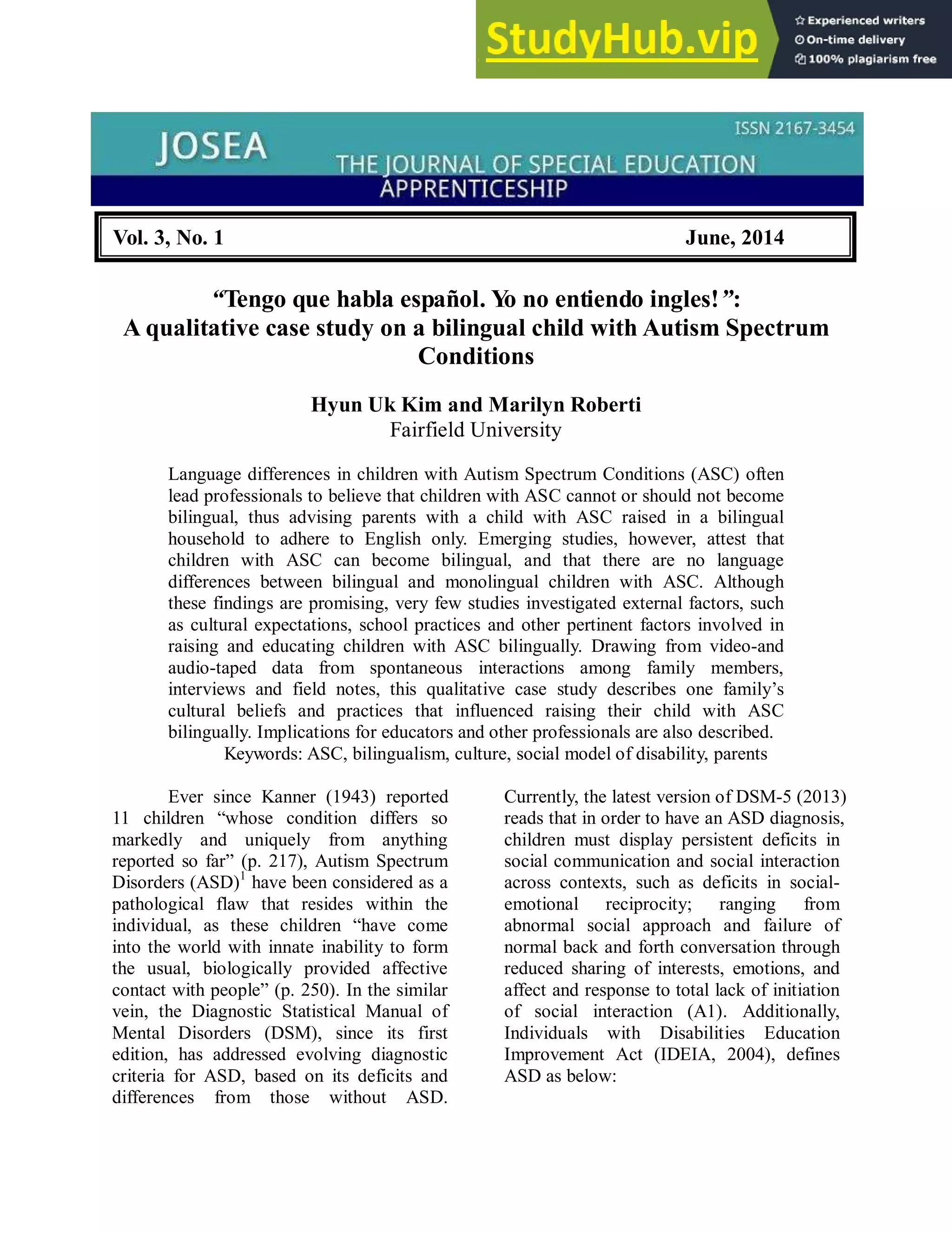 A Qualitative Case Study On A Bilingual Child With Autism Spectrum ...
