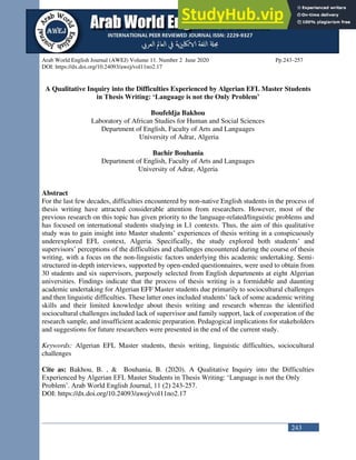 A Qualitative Inquiry Into The Difficulties Experienced By Algerian EFL Master Students In ...