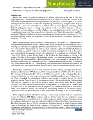 A Qualitative Inquiry Into The Difficulties Experienced By Algerian EFL Master Students In ...