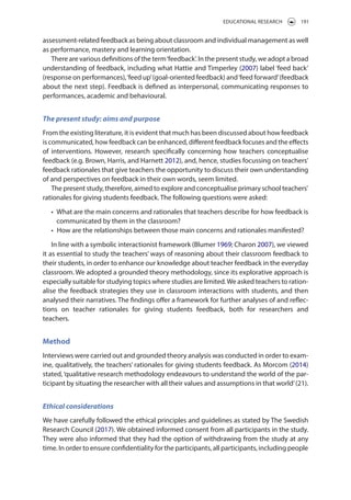 A qualitative study of primary teachers classroom feedback rationales ...