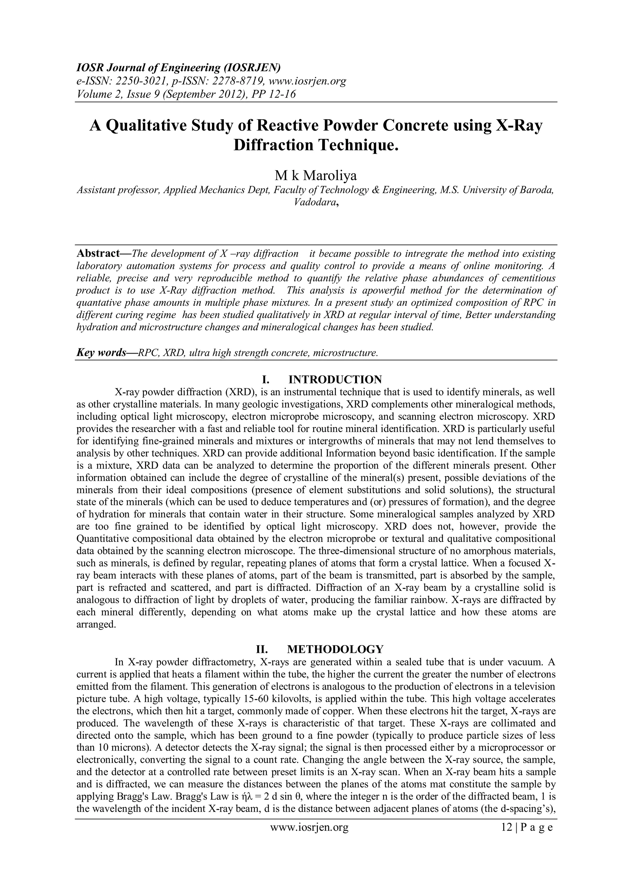 A Qualitative Study of Reactive Powder Concrete using X-Ray Diffraction ...