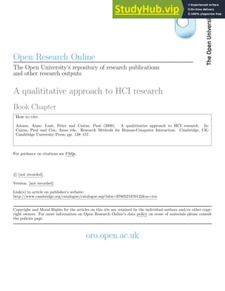 A Qualititative Approach To HCI Research | PDF