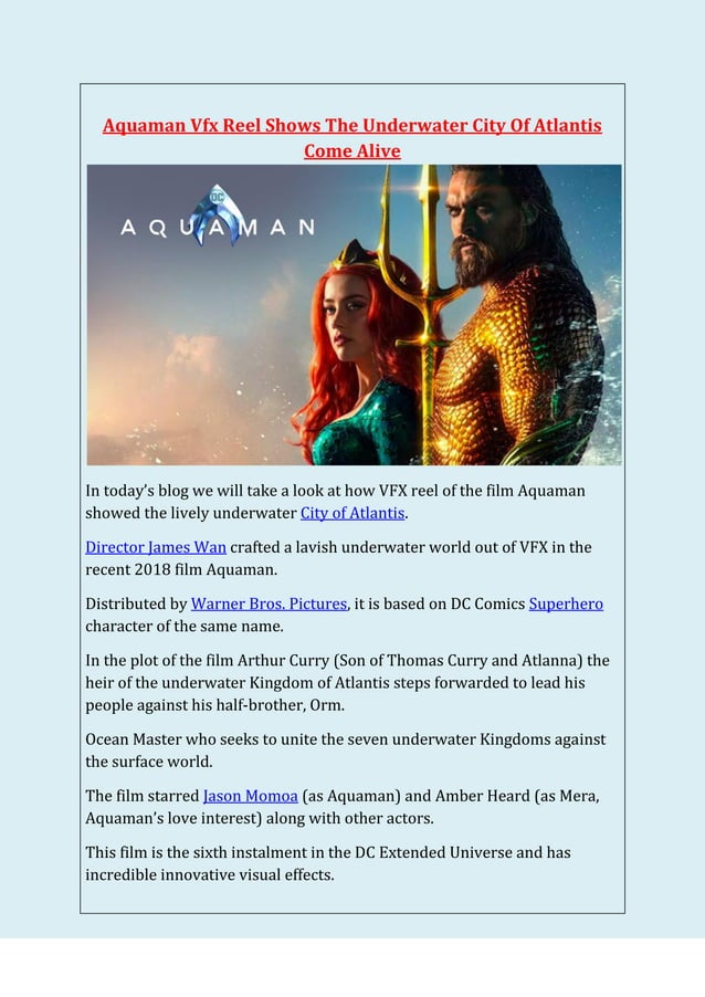 Aquaman Vfx Reel Shows Underwater City Of Atlantis Come Alive | PDF