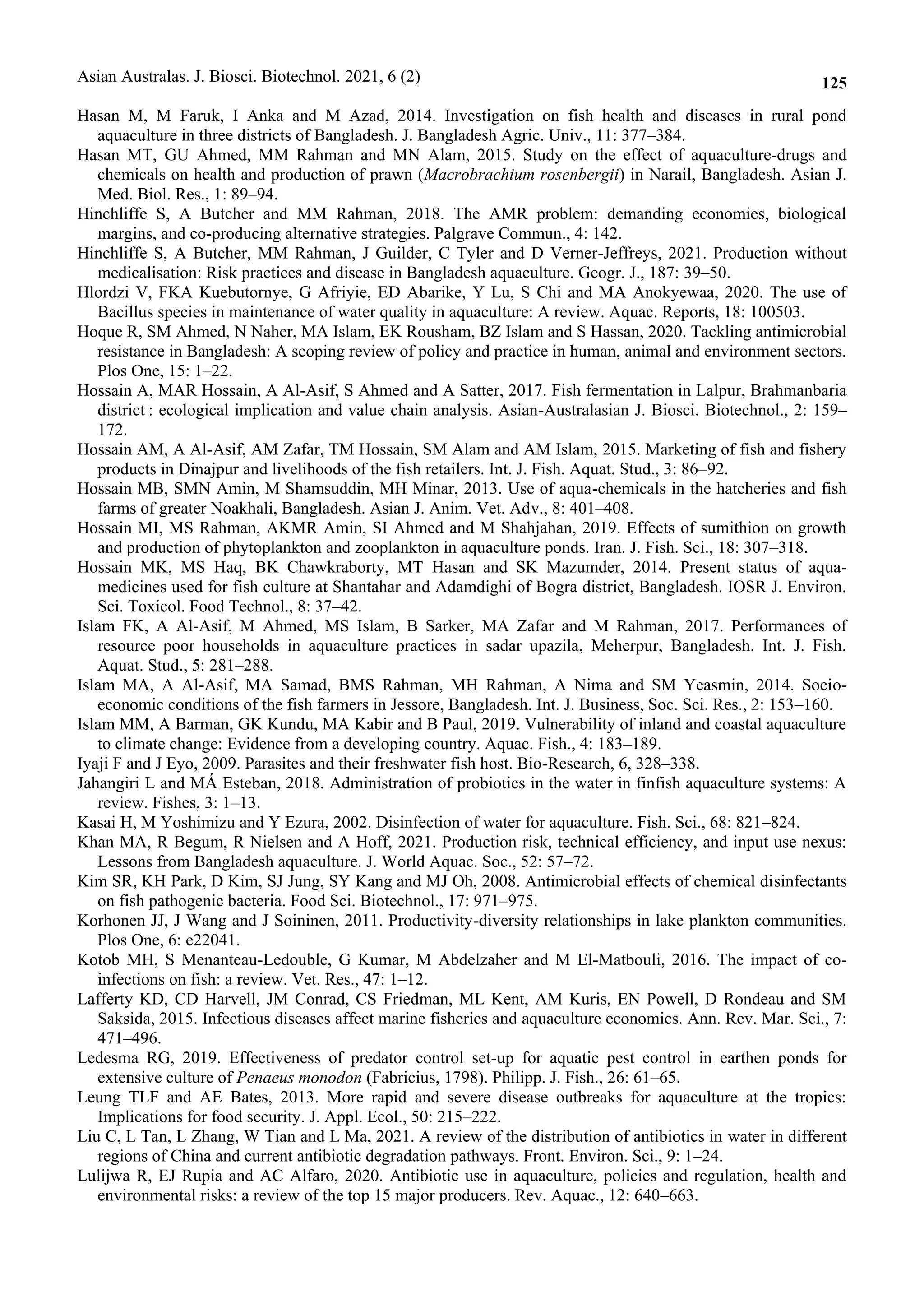 Aqua medicines, drugs and chemicals (AMDC) used in freshwater aquaculture of South-Eastern ...