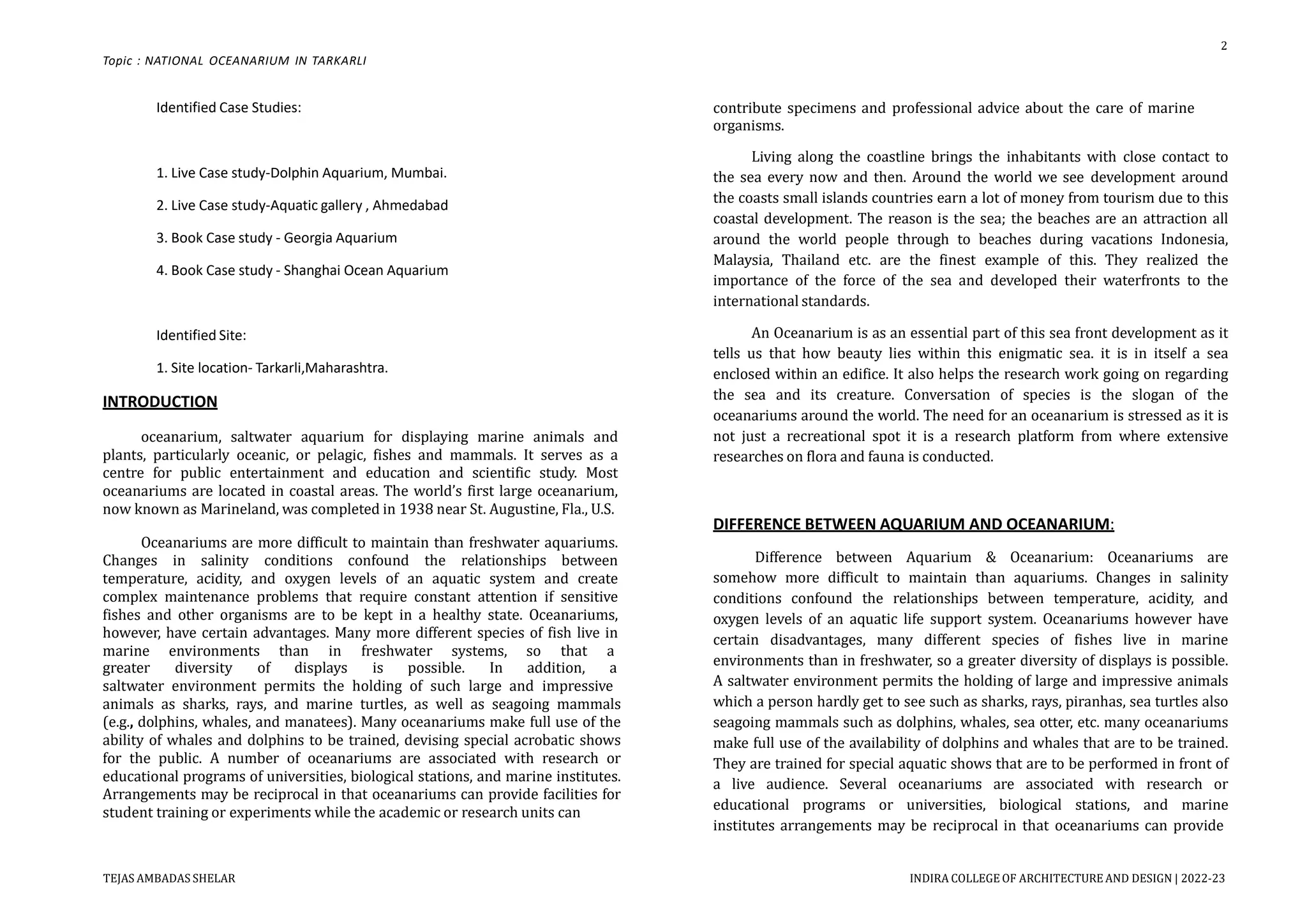 Detailed research on design of aquarium and case studies | PPTX