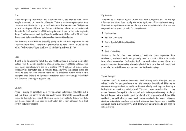 Detailed research on design of aquarium and case studies | PPTX | Geography | Science