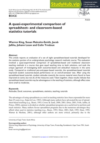 A Quasi-Experimental Comparison Of Spreadsheet- And Classroom-Based ...