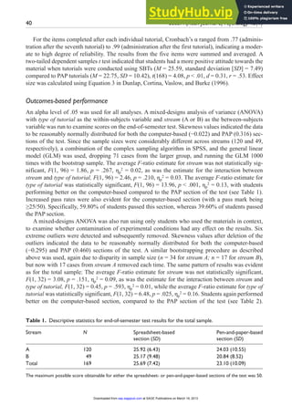 A Quasi-Experimental Comparison Of Spreadsheet- And Classroom-Based Statistics Tutorials | PDF ...