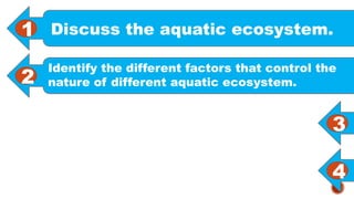An aquatic ecosystem is a biological community of organisms and their ...