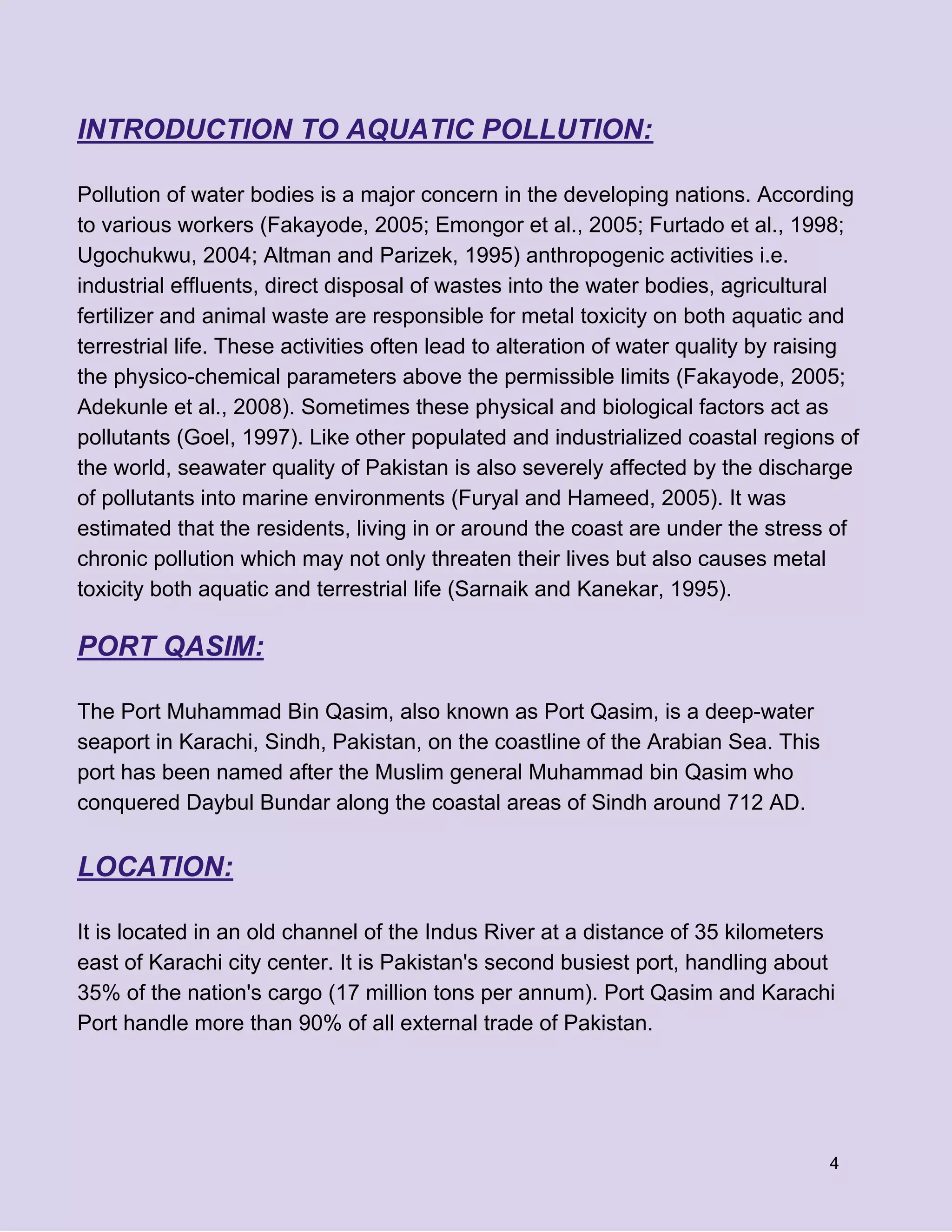 Aquatic pollution in port qasim creeks | PDF