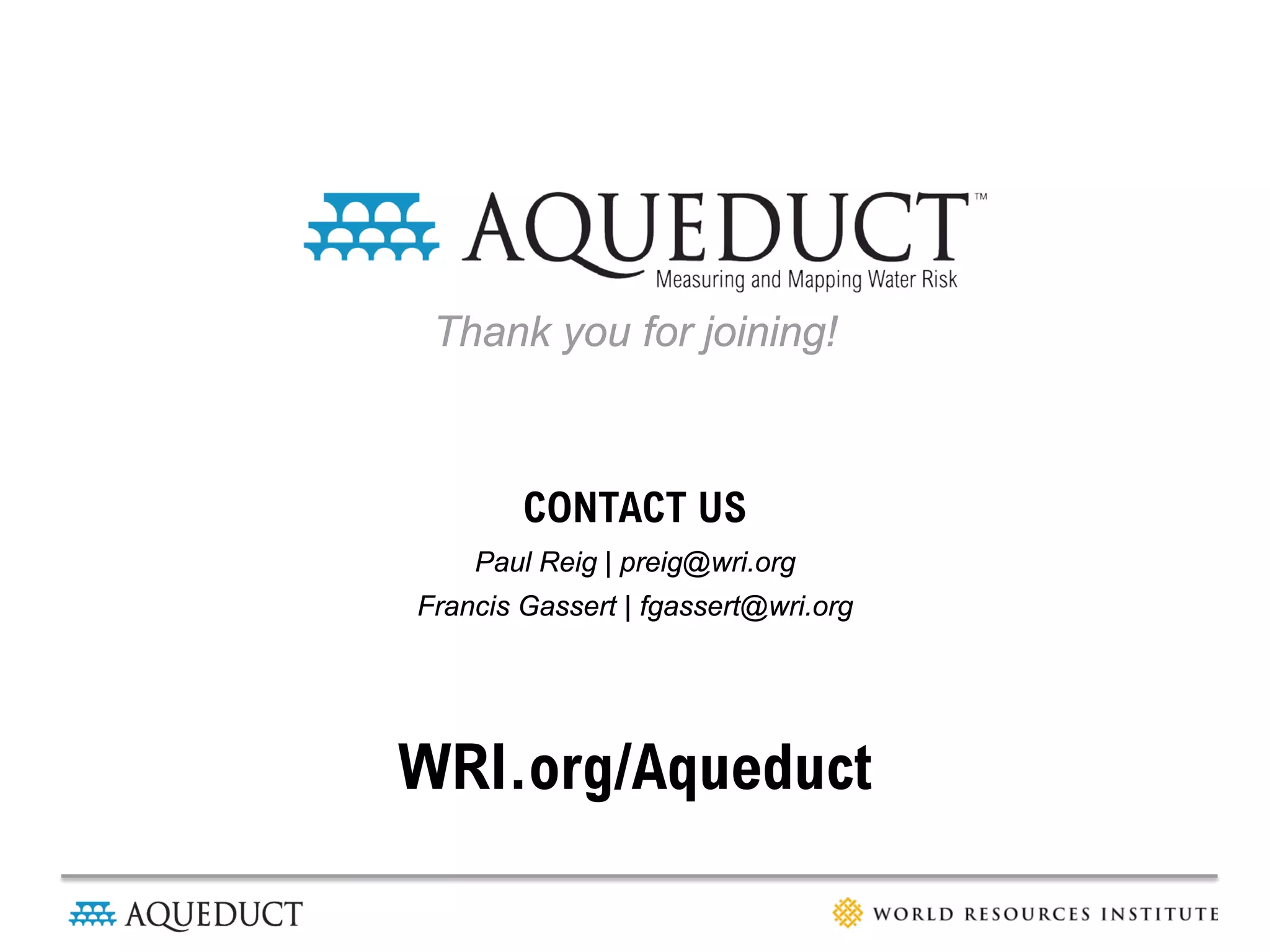 WRI's Aqueduct Global Water Risk Mapping: Data & Methodology | PDF