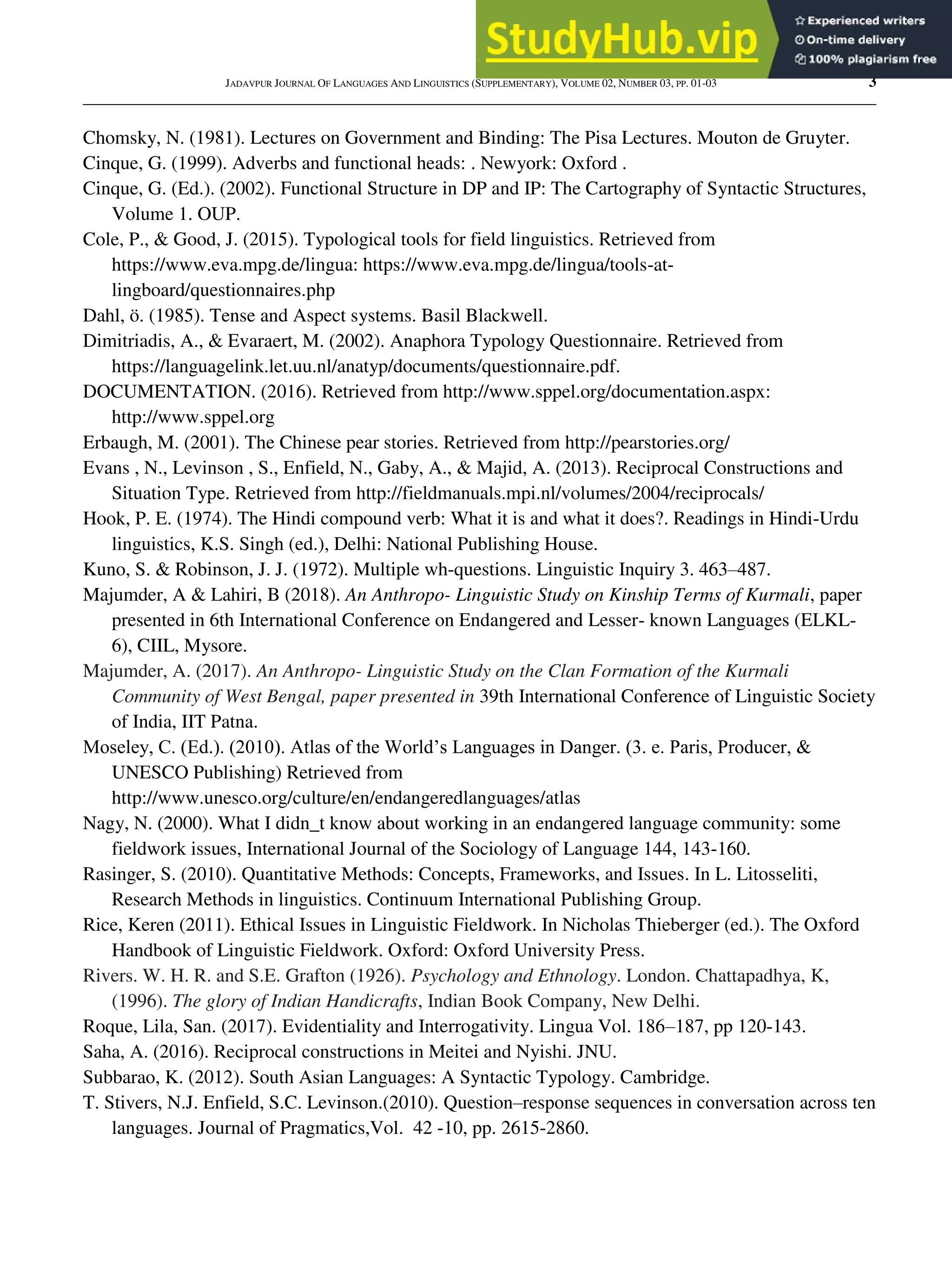 A Questionnaire Developed For Conducting Fieldwork On Endangered And ...