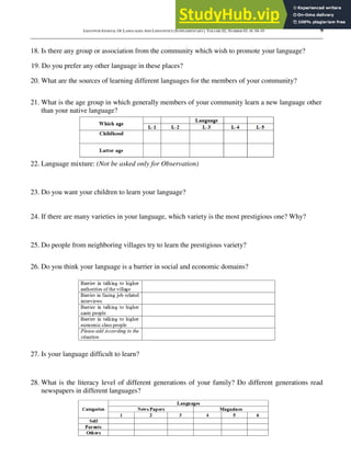 A Questionnaire Developed For Conducting Fieldwork On Endangered And ...
