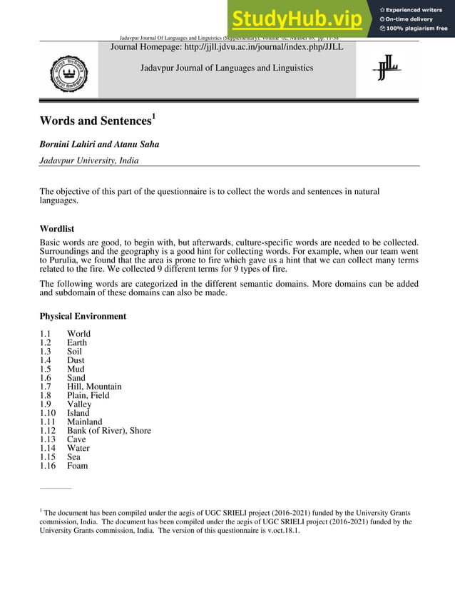 A Questionnaire Developed For Conducting Fieldwork On Endangered And ...