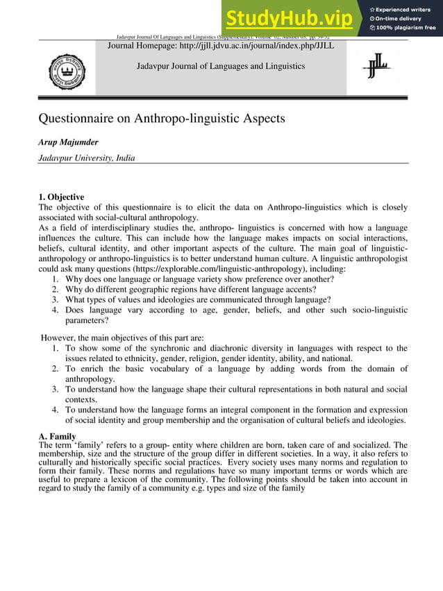 A Questionnaire Developed For Conducting Fieldwork On Endangered And ...