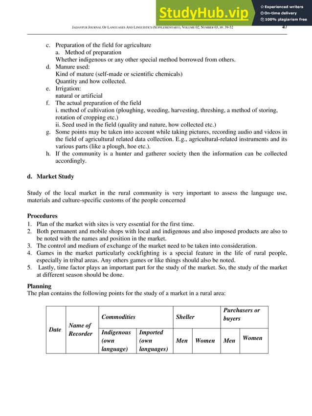 A Questionnaire Developed For Conducting Fieldwork On Endangered And ...
