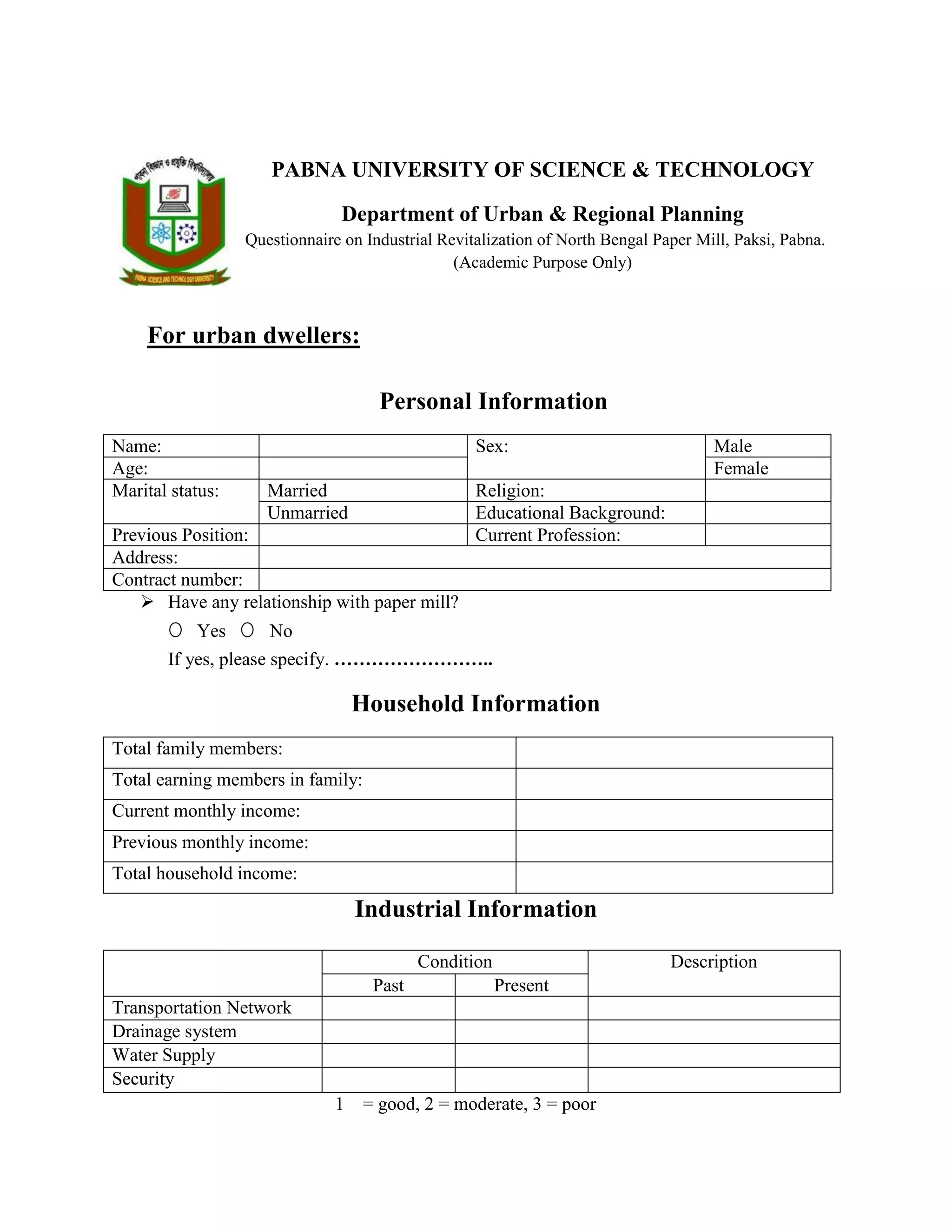 A Questionnaire Template for Industrial Revitalization | PDF