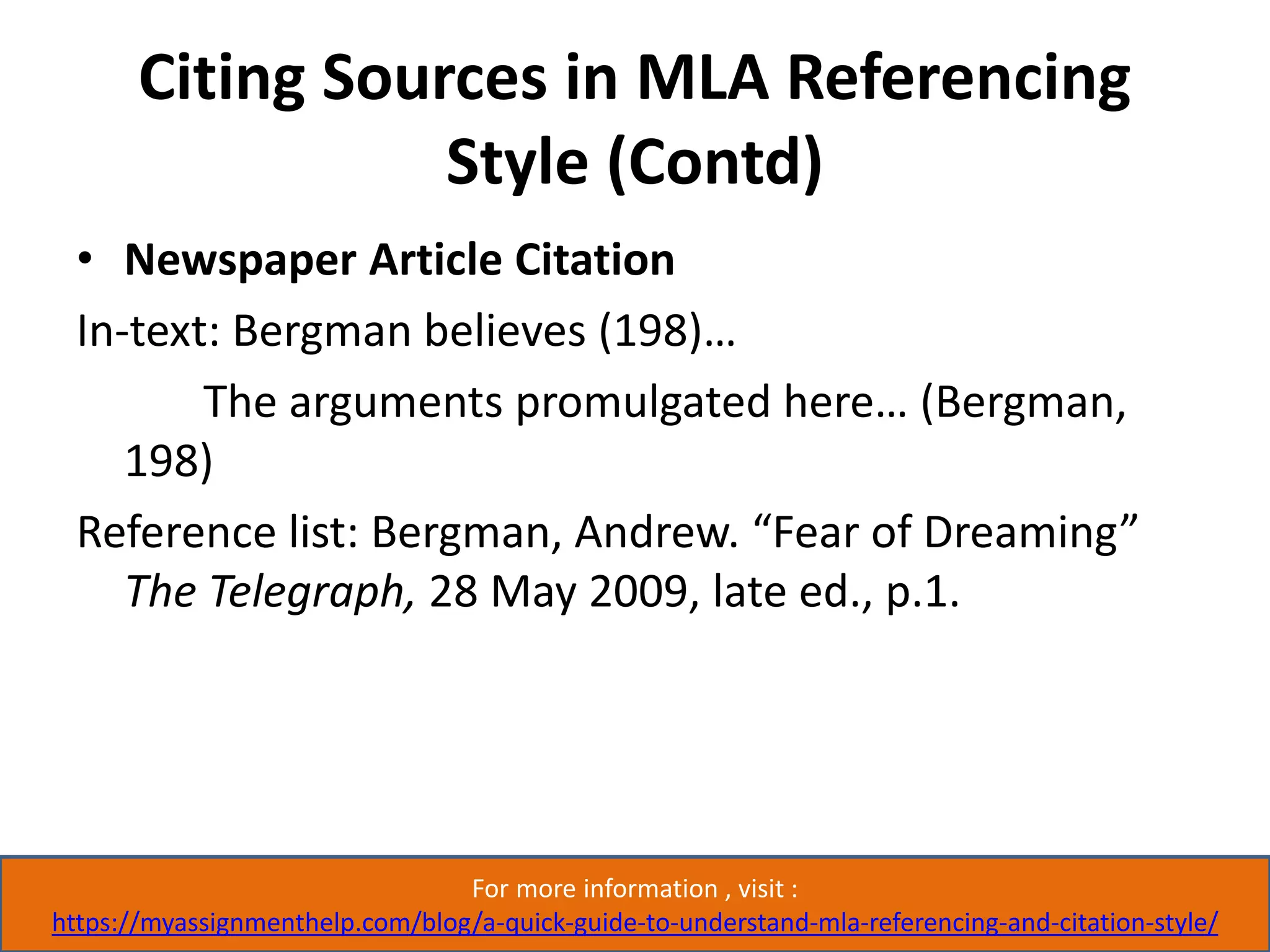 A Quick Guide to Understand MLA Referencing and Citation Style | PPT
