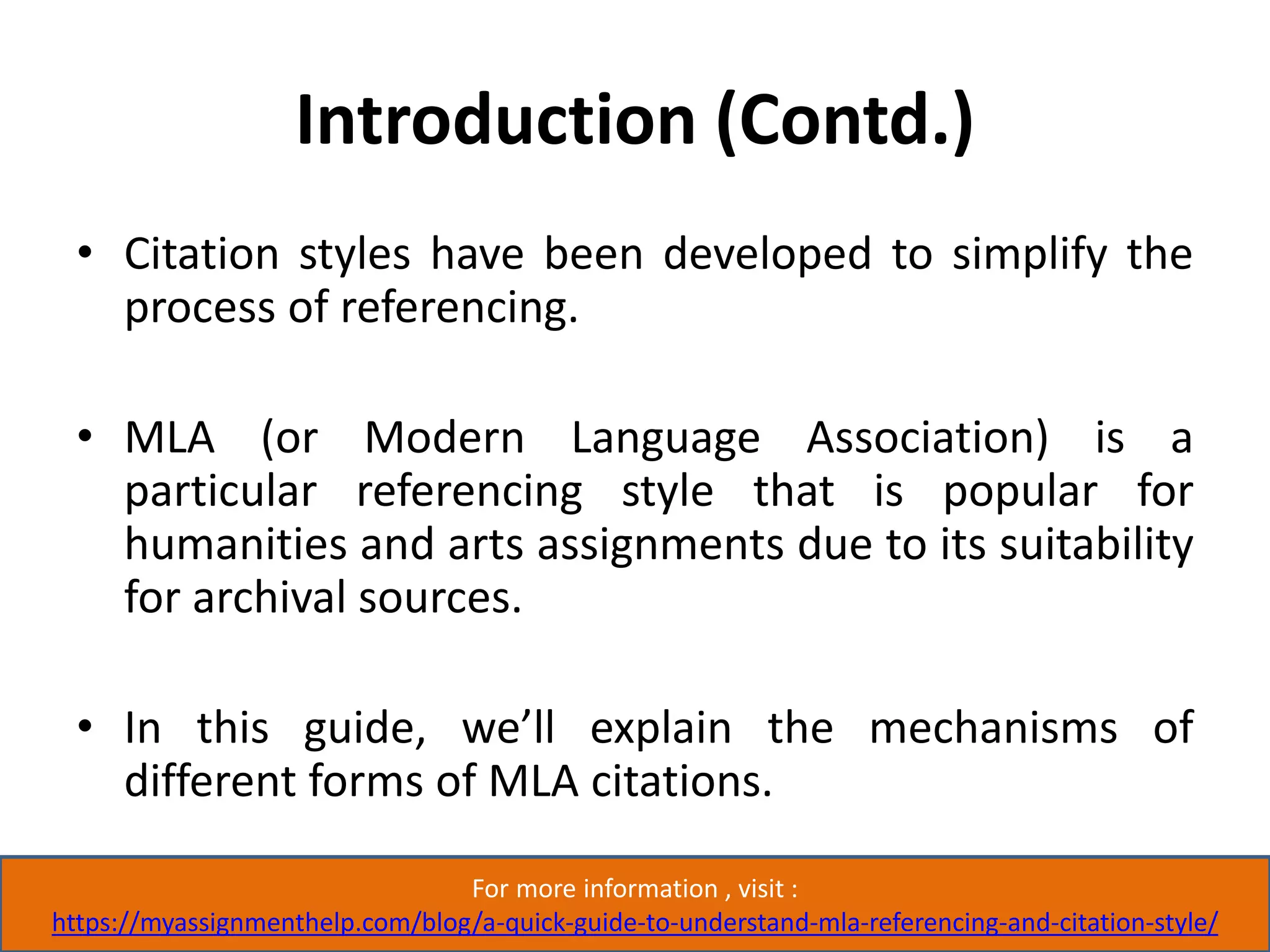 A Quick Guide to Understand MLA Referencing and Citation Style | PPT