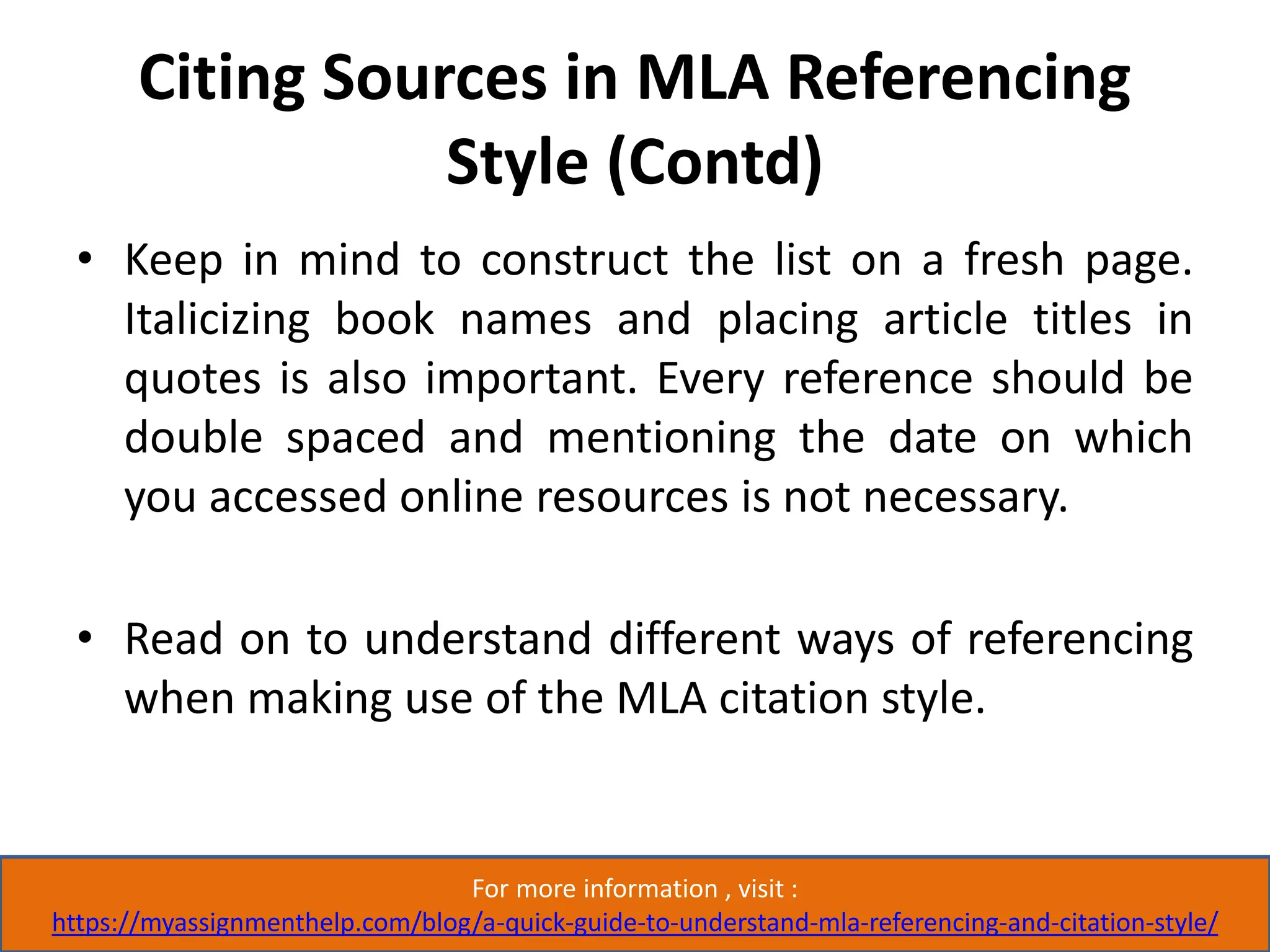 A Quick Guide to Understand MLA Referencing and Citation Style | PPT