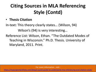 A Quick Guide to Understand MLA Referencing and Citation Style | PPT
