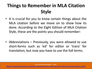 A Quick Guide to Understand MLA Referencing and Citation Style | PPT