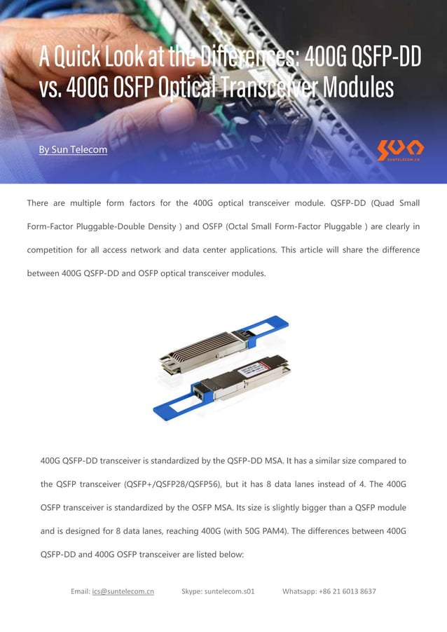A Quick Look at the Differences 400G QSFP-DD vs. 400G OSFP Optical ...