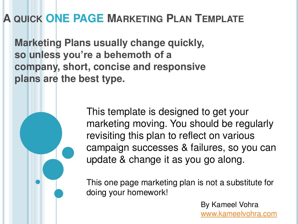 A quick one page marketing plan template