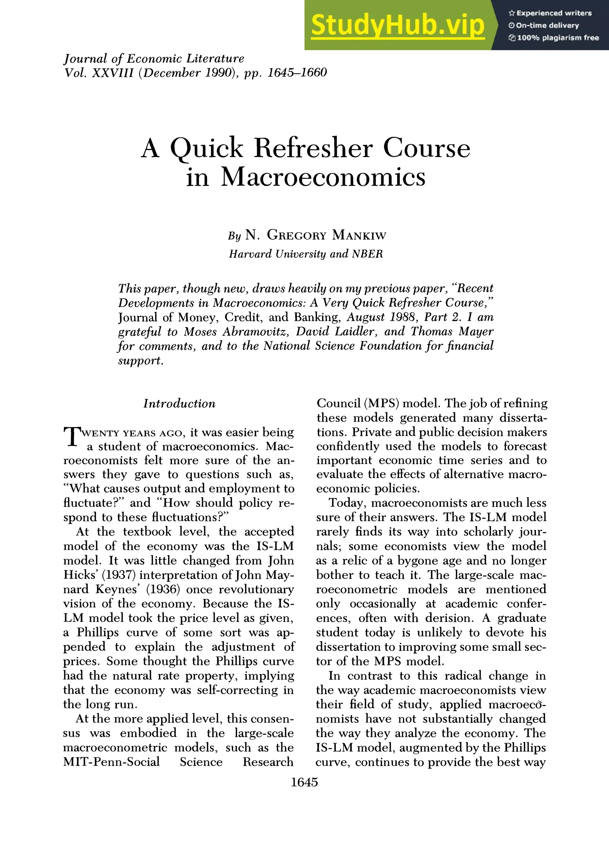 A Quick Refresher Course Macroeconomics | PDF