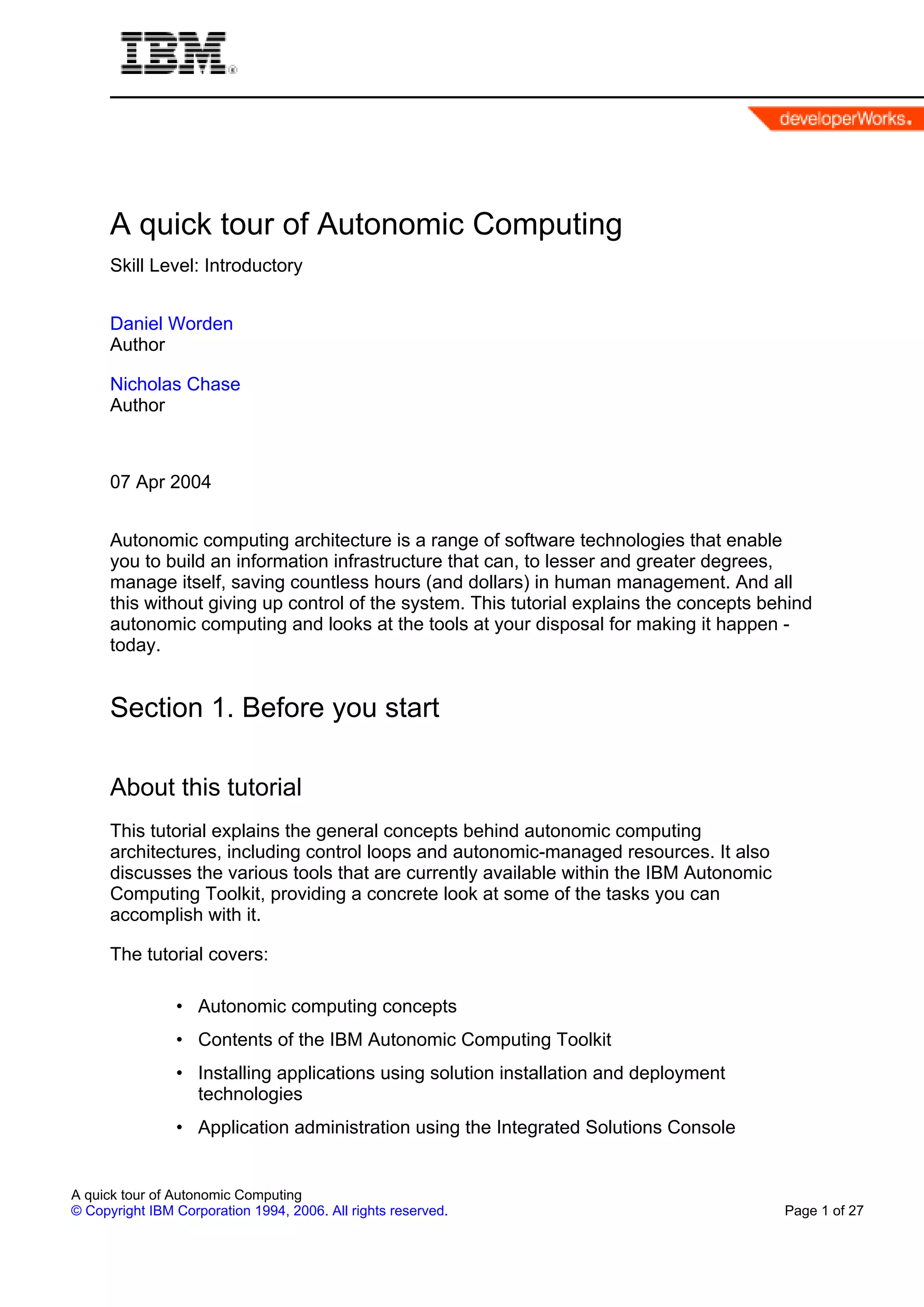 A quick tour of autonomic computing | PDF