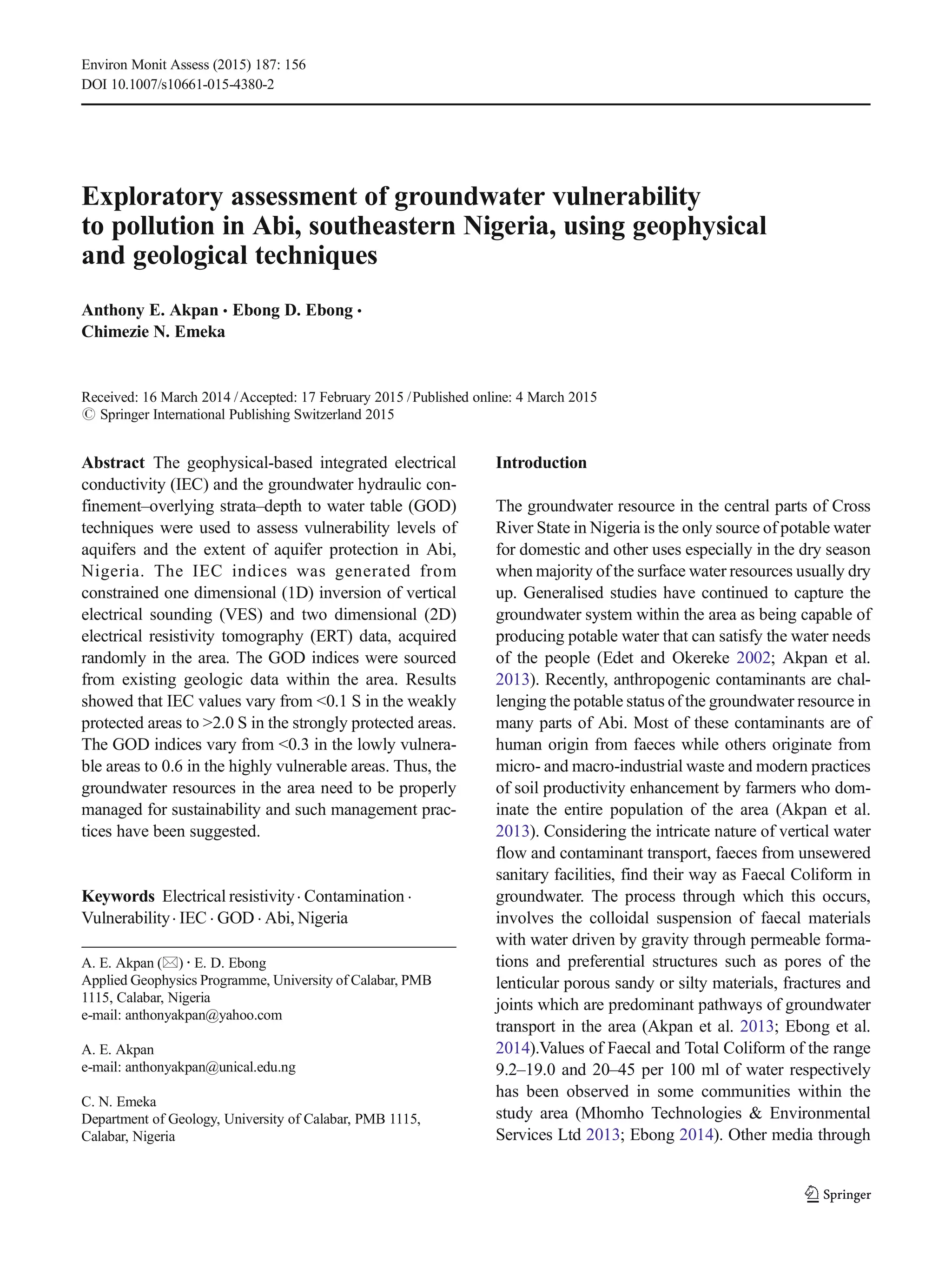 Aquifer polution vulnerability assessment for abi paper | PDF