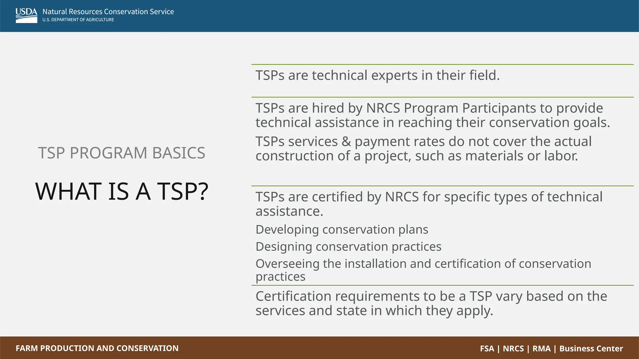 USDA-NRCS Technical Service Provider (TSP) Program: An Overview of ...