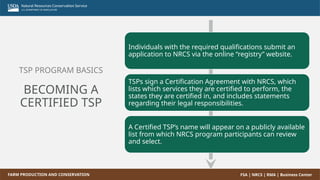 USDA-NRCS Technical Service Provider (TSP) Program: An Overview of ...