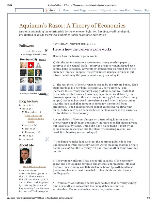 Aquinum's razor a theory of economics here is how the banker's game ...