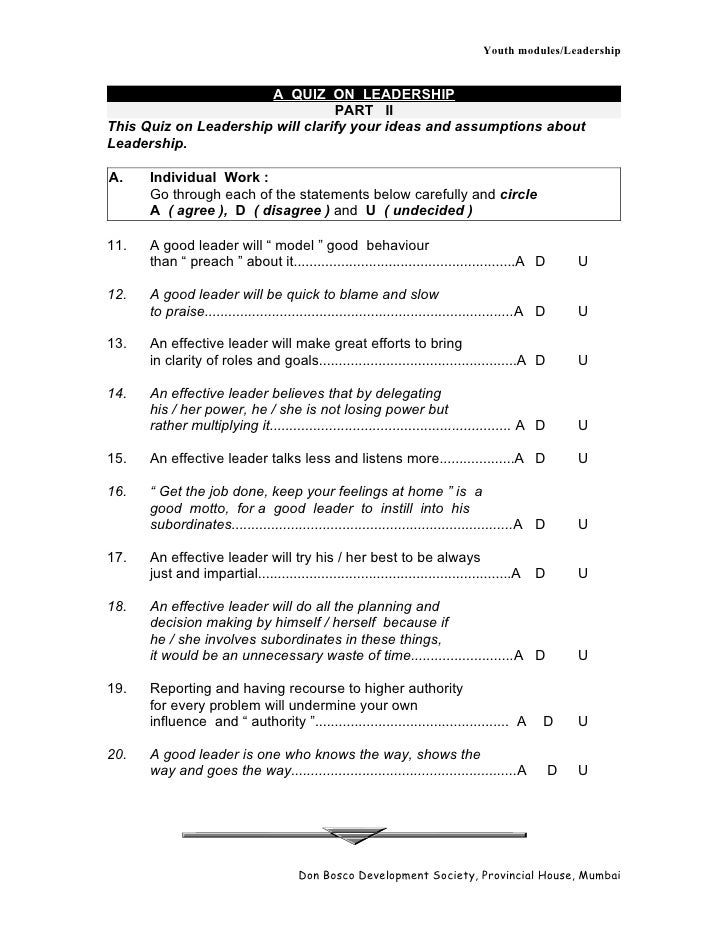 Printable Leadership Style Quiz Printable Leadership Style Quiz