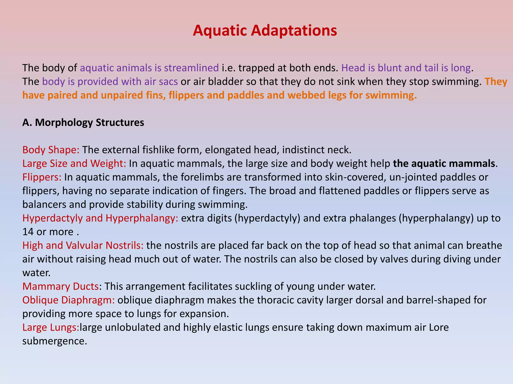 Aquatic mammals and their adaptation, General Feathers of Aquatic ...