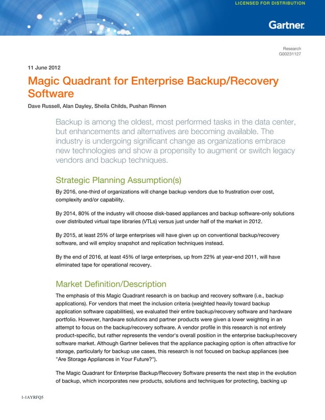 Magic Quadrant For Enterprise Backup/Recovery Software | PDF | Free ...