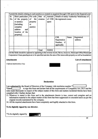MCA introduces new form CSR-2 – Report on CSR | PDF