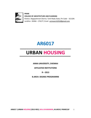 Ar6017 urban housing by a sivaraman 01 no copy | PDF