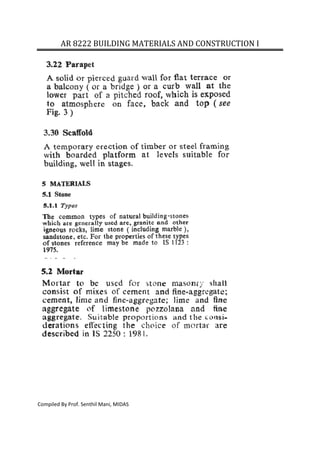 Building Materials and construction I - AR8222 | PDF