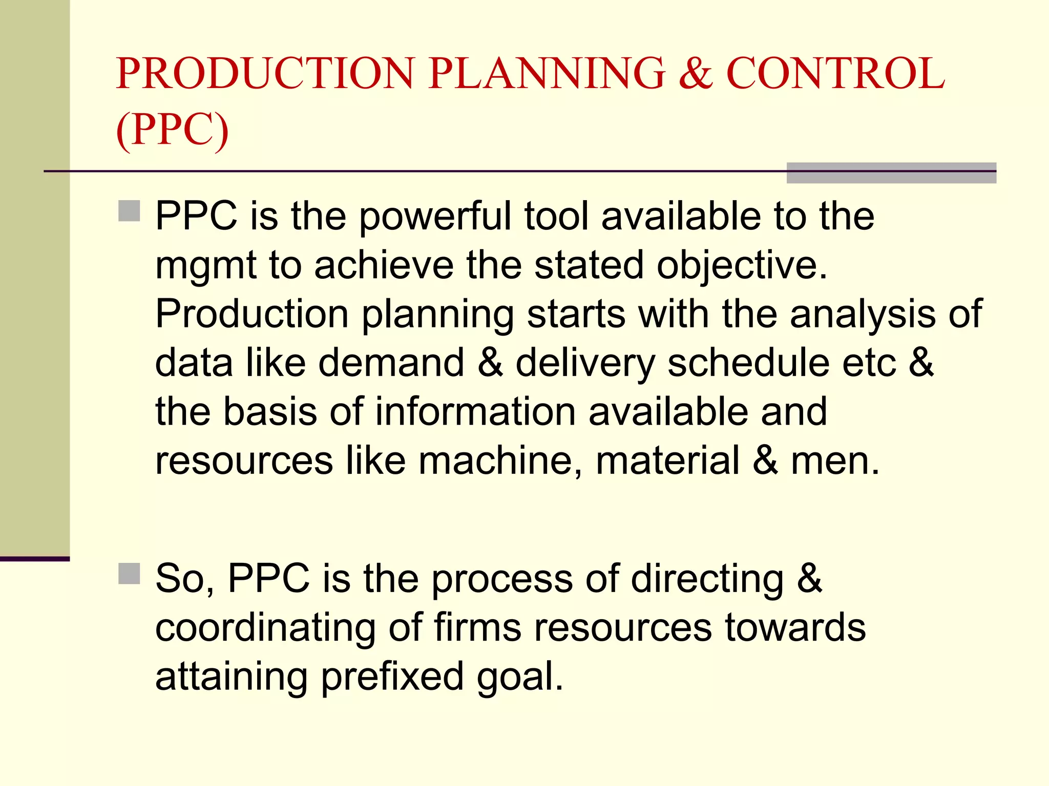 production management, objectives ,PPC and its functions ,types of ...